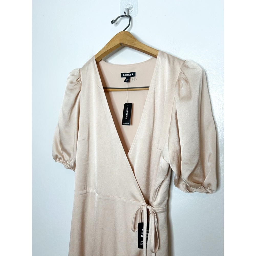 Express | Dresses | Nwt Express Womens Champagne Color Puff Sleeve Wrap ...